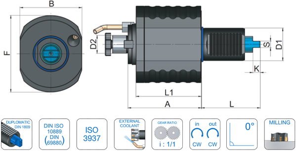 VDI 40 Axial Driven Tooling 22mm Face Mill Arbor to Suit Duplomatic DIN ...