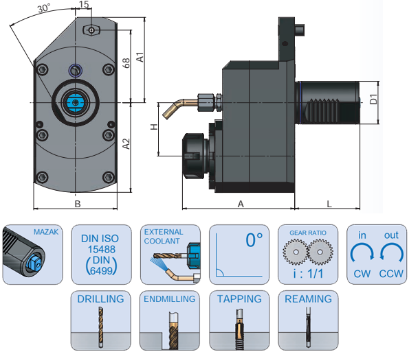 VDI 40 Axial Driven Tooling ER32 Collet Chuck (Shifted) to Suit Mazak ...