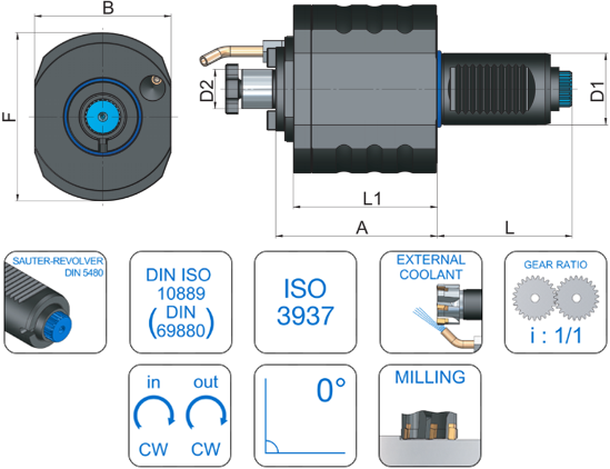 VDI 40 Axial Driven Tooling 22mm Face Mill Arbor to Suit Sauter-Revolv ...