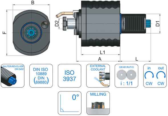 VDI 50 Axial Driven Tooling 22mm Face Mill Arbor to Suit Sauter-Revolv ...
