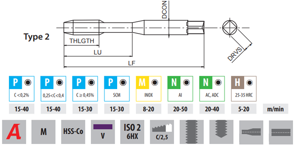 M6 x 1 S-LT-XPF Long Series Thread Forming Tap TiCN Coated For General ...